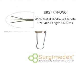 URS Forceps 4Fr 60Cms With U-Shape Metal handle - Triprong - Surgimedex.in
