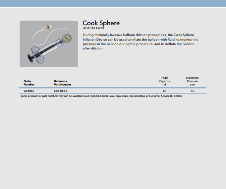 Cook Medical Disposable Inflation Device - Sphere | 60ml 15atm ...